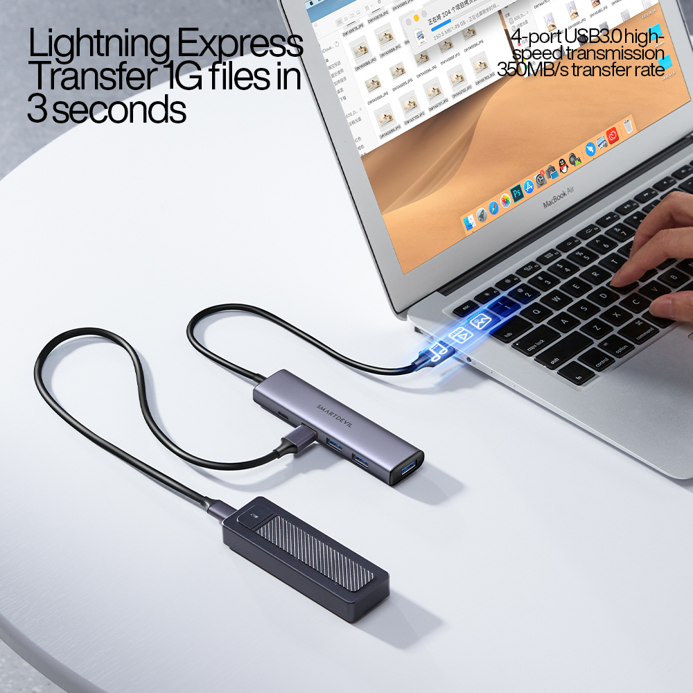 SmartDevil ฮับ USB 3.0 อลูมิเนียม 3 พอร์ต USB 3.0 ขยาย บางพิเศษ รองรับความเร็วสูง สําหรับถ่ายโอน ...