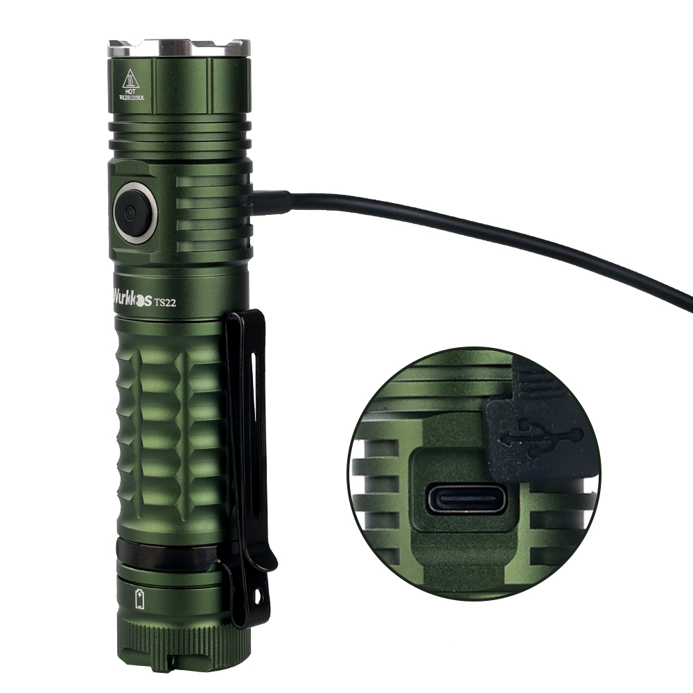 Wurkkos TS22 ไฟฉาย LED 21700 สีเขียว ชาร์จ USB C XHP70.2 4500LM IP68 ...