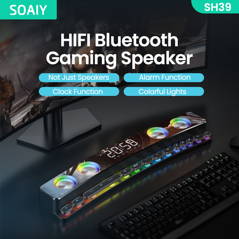 Soaiy SH39 ลําโพงซับวูฟเฟอร์บลูทูธ RGB LED เรืองแสง สําหรับ iphone xiaomi แล็ปท็อป คอมพิวเตอร์ ...