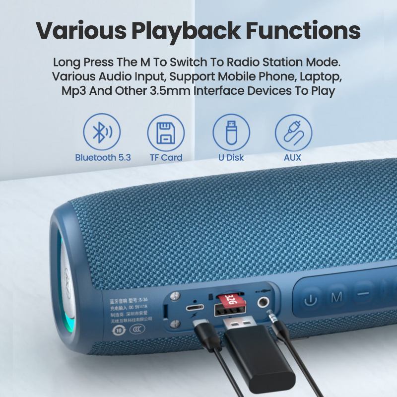 Soaiy S36 ลําโพงบลูทูธ 20W เสียงเบสหนัก เชื่อมต่อ TWS รองรับการ์ด TF AUX โหมดวิทยุ สําหรับ ...