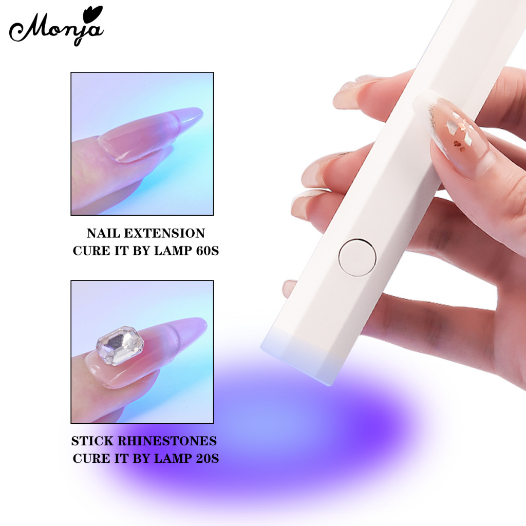 Monja เครื่องเป่าเล็บเจล UV Led 3 ดวง แห้งเร็ว ขนาดเล็ก พกพาง่าย สีขาว ชมพู สําหรับทําเล็บ DIY ...