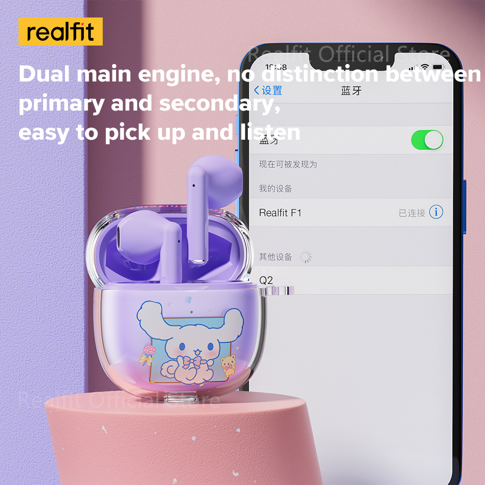 Realfit F1 TWS หูฟังบลูทูธไร้สาย คุณภาพดี พร้อมเคสป้องกัน ลายการ์ตูน ...