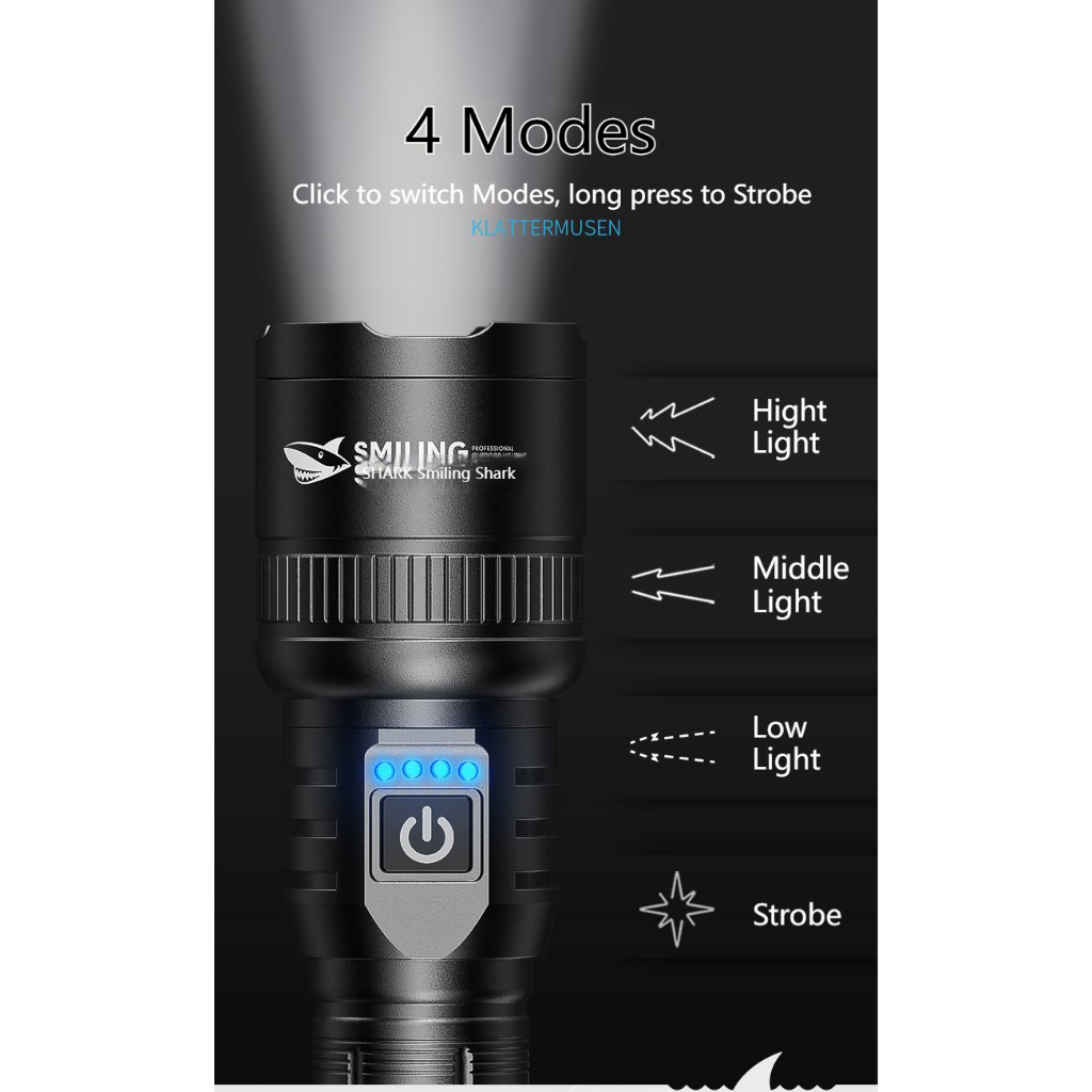 Smiling Shark SD5219 ไฟฉาย Led M60 6000 ลูเมน 4 โหมด ซูมได้ ชาร์จ USB ...