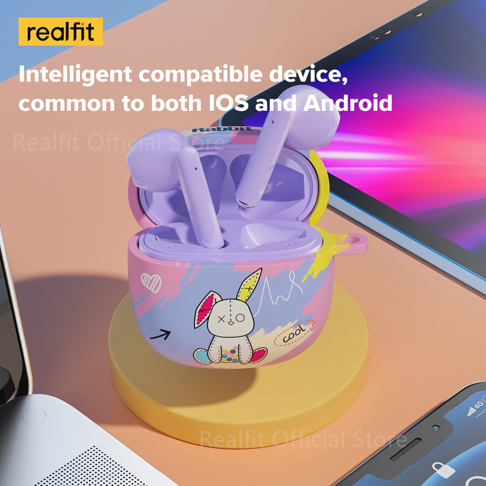 Realfit F1 TWS หูฟังบลูทูธไร้สาย ขนาดเล็ก พร้อมเคสป้องกันน่ารัก ...