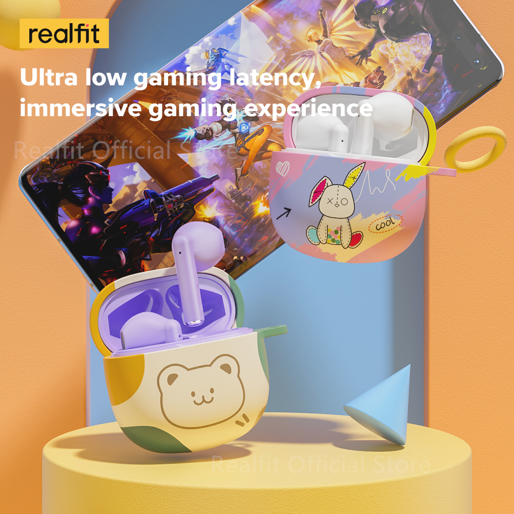 Realfit F1 TWS หูฟังบลูทูธไร้สาย ขนาดเล็ก พร้อมเคสป้องกันน่ารัก ...