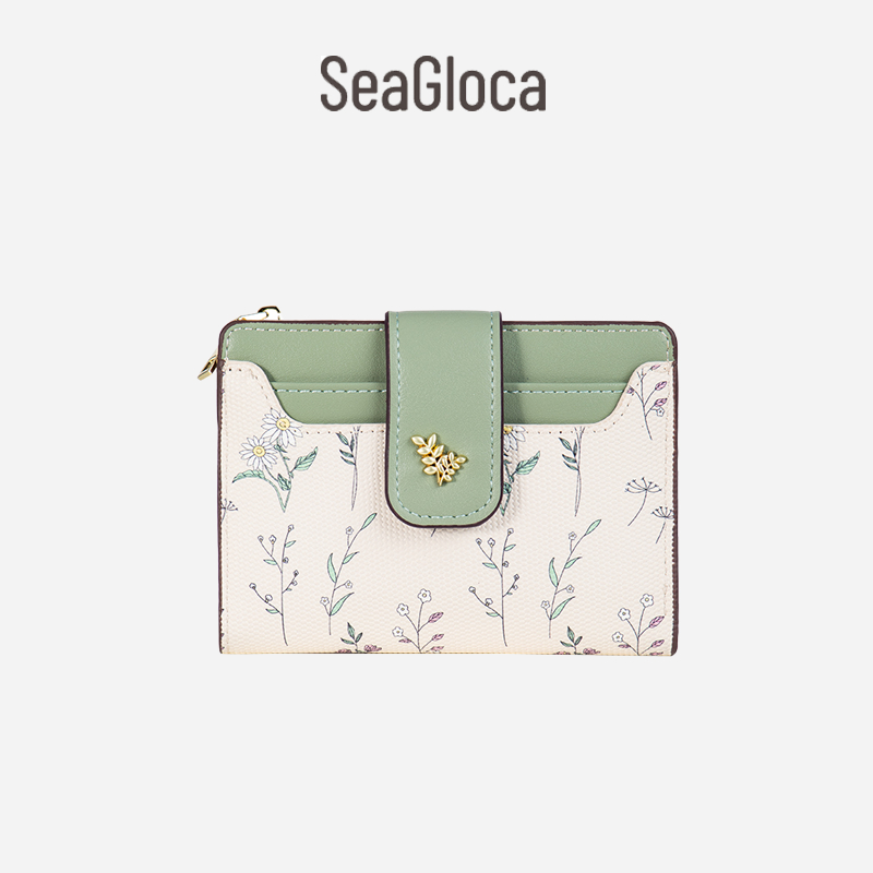 Seagloca ใหม่แฟชั่น Niche Simple คลาสสิกพิมพ์ดอกไม้ซิปสด Bifold กระเป๋าสตางค์สั้นสําหรับผู้หญิง ...