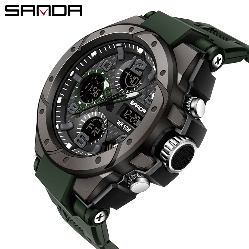 SANDA 6008/in stock นาฬิกาข้อมือควอตซ์ มีไฟ LED กันน้ำ หรูหรา สไตล์ทหาร สำหรับผู้ชาย - TimeLoop ...