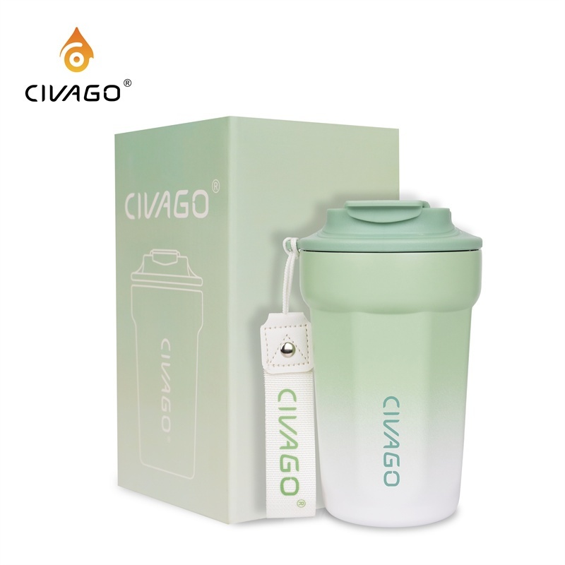 CIVAGO（13oz）กระบอกน้ำสแตนเลสพร้อมฝาปิด เคลือบเซรามิก แก้วสุญญากาศ รักษา ...