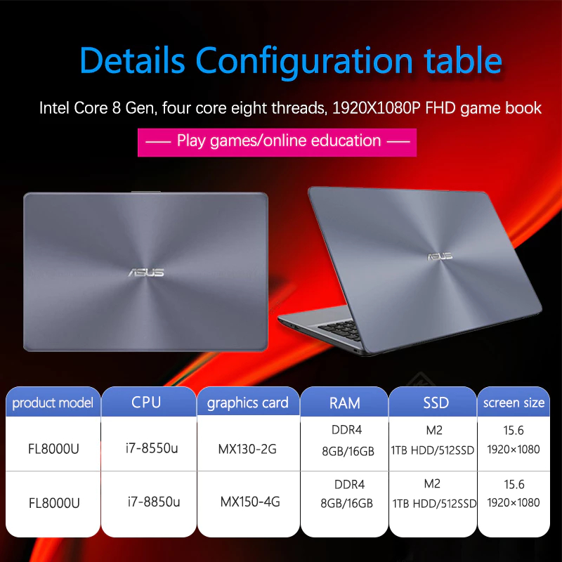 ASUS laptop / 8th generation processor /I7-8550-4 core / 8 threads ...