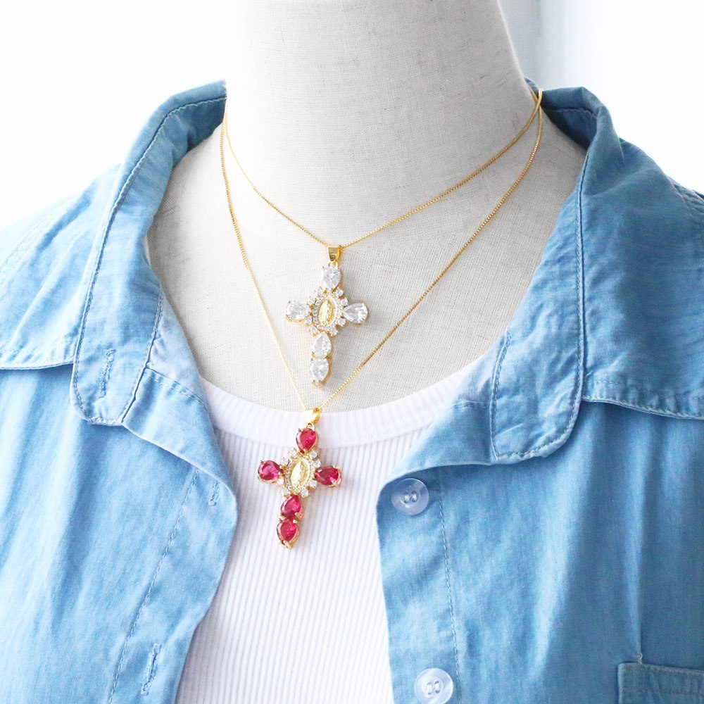Bf สร้อยคอข้ามสีทองสําหรับผู้หญิง Virgen Mary Cross สร้อยคอไทเทเนียม ...