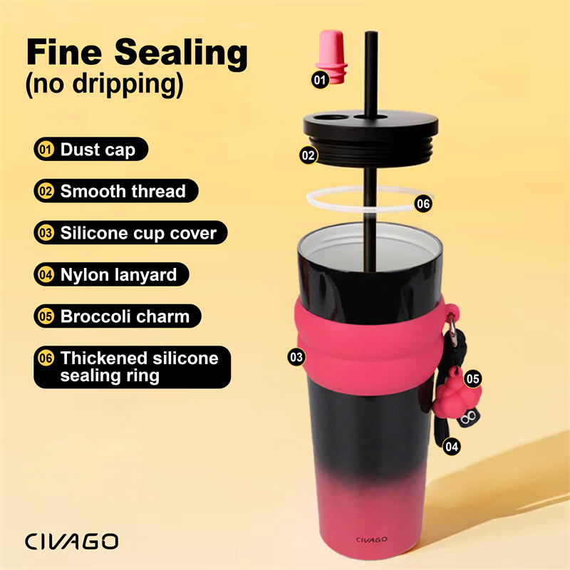 CIVAGO（26oz） แก้วกาแฟสแตนเลสซับเซรามิกพร้อมฝาปิดขวดสูญญากาศสามารถเก็บ ...