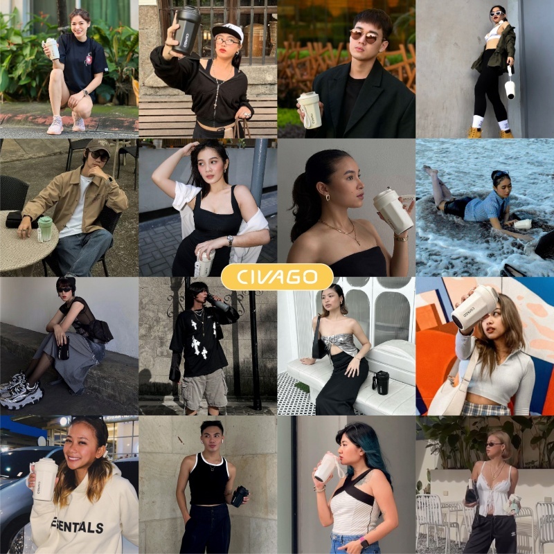 CIVAGO（13oz）กระบอกน้ำสแตนเลสพร้อมฝาปิด เคลือบเซรามิก แก้วสุญญากาศ รักษา ...