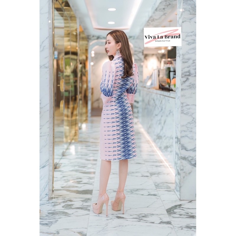 V017 เดรสลายไทยผ้าพิมพ์ชุดทำงานลายไทย Vivalabrand Thaipick