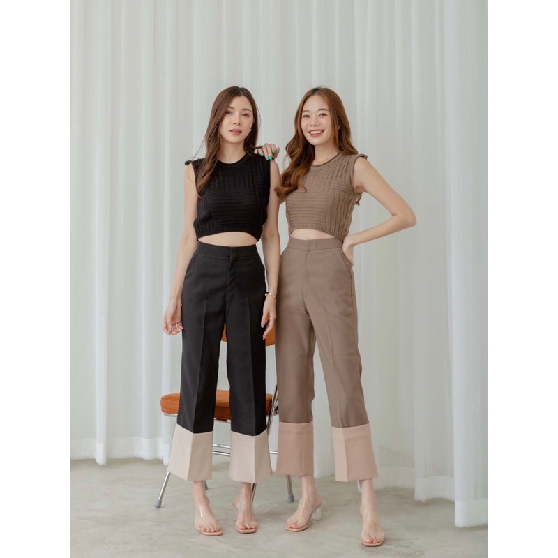 BB029 Two tone pants กางเกงขากระบอก ปลายขาสี 2 โทน - birginth - ThaiPick