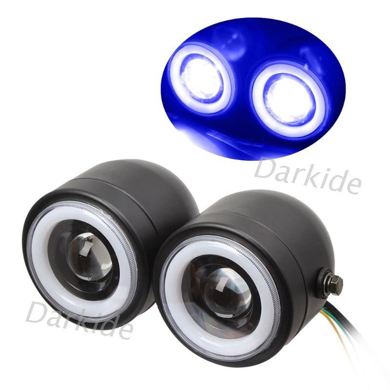 Motorcycle Headlight Double LED Headlamp Round Headlight Angel Eyes for ...