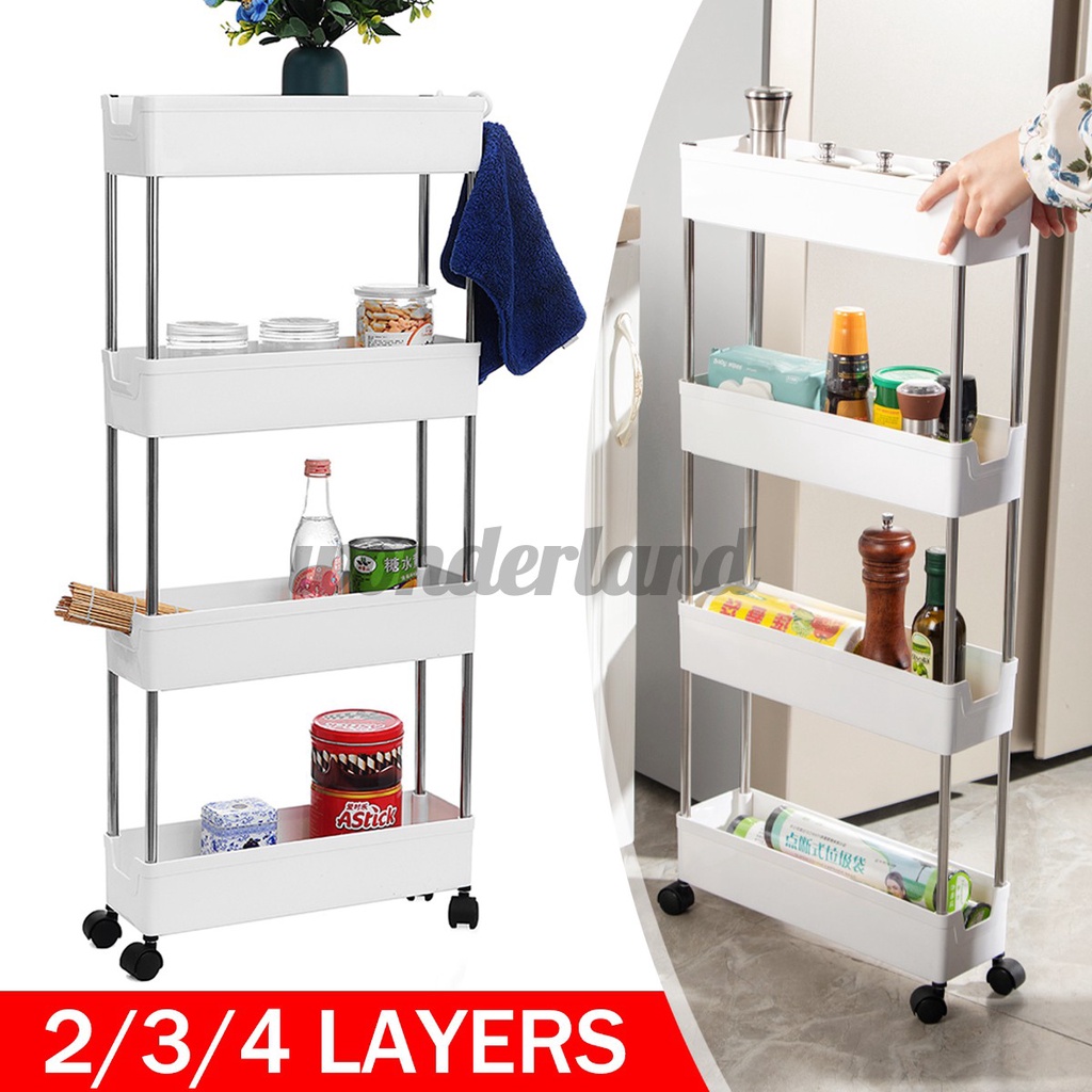234 Layers Storage Rack Fridge Side Shelf Organizer Slim Space Saving ...