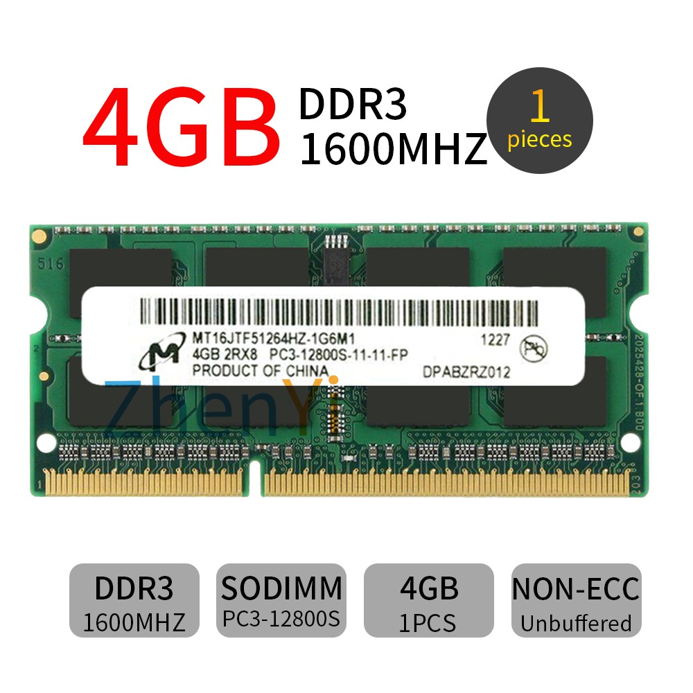 Micron 4GB PC3-12800 DDR3 1600MHz 204Pin CL11 SODIMM KIT Notebook ...