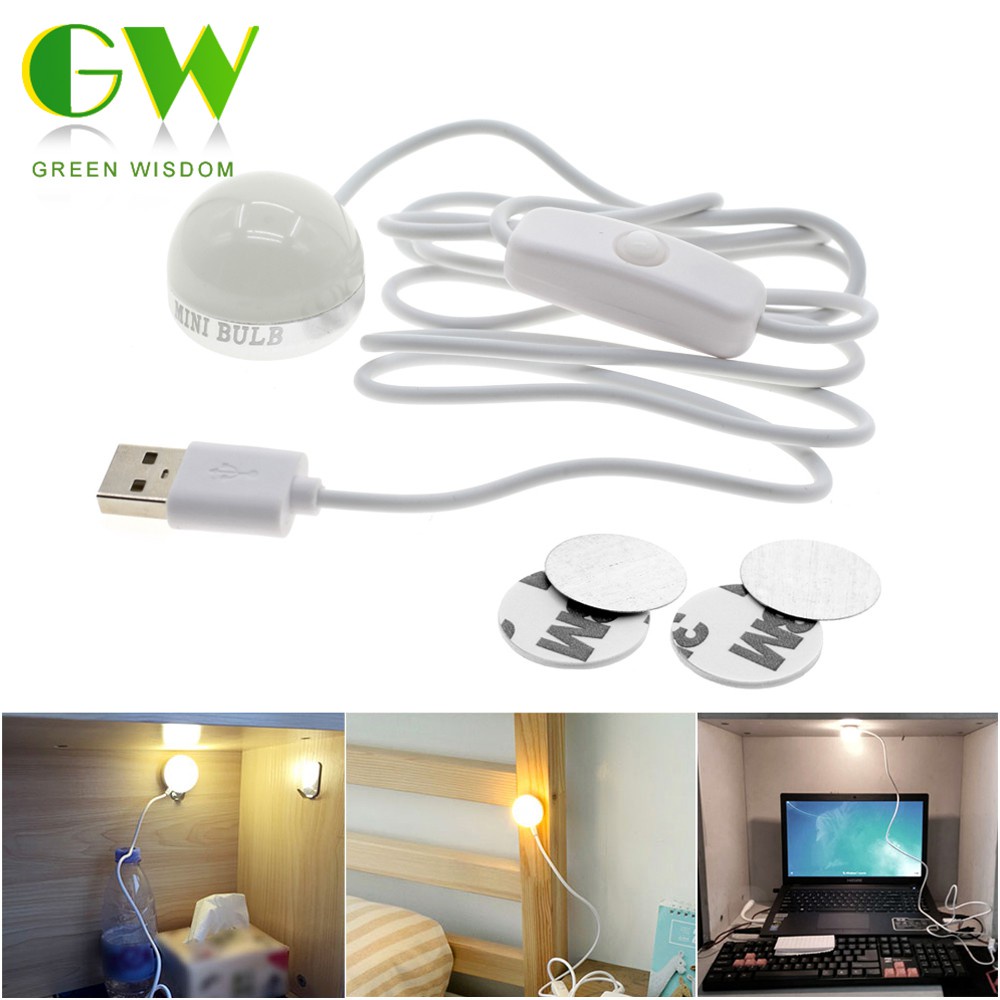 Mini LED Bulb 2W 5V USB Night light Reading Lamp With Switch Desk table ...