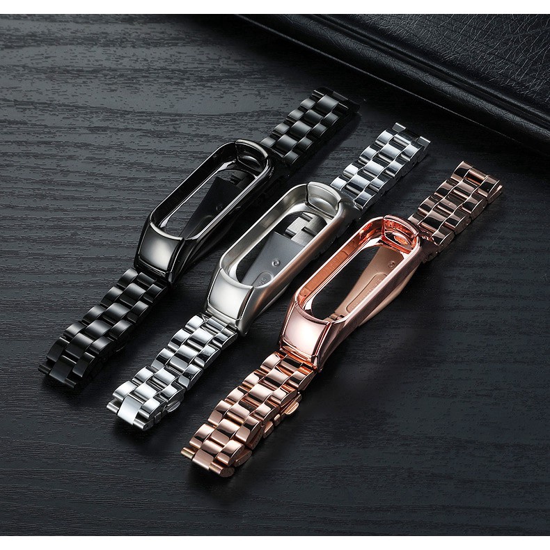 โทรศัพท์มือถือMi band 3 4 5 Metal Strap Metal Stainless Steel Xiaomi MiBand 5 Bracelet Screwless ...