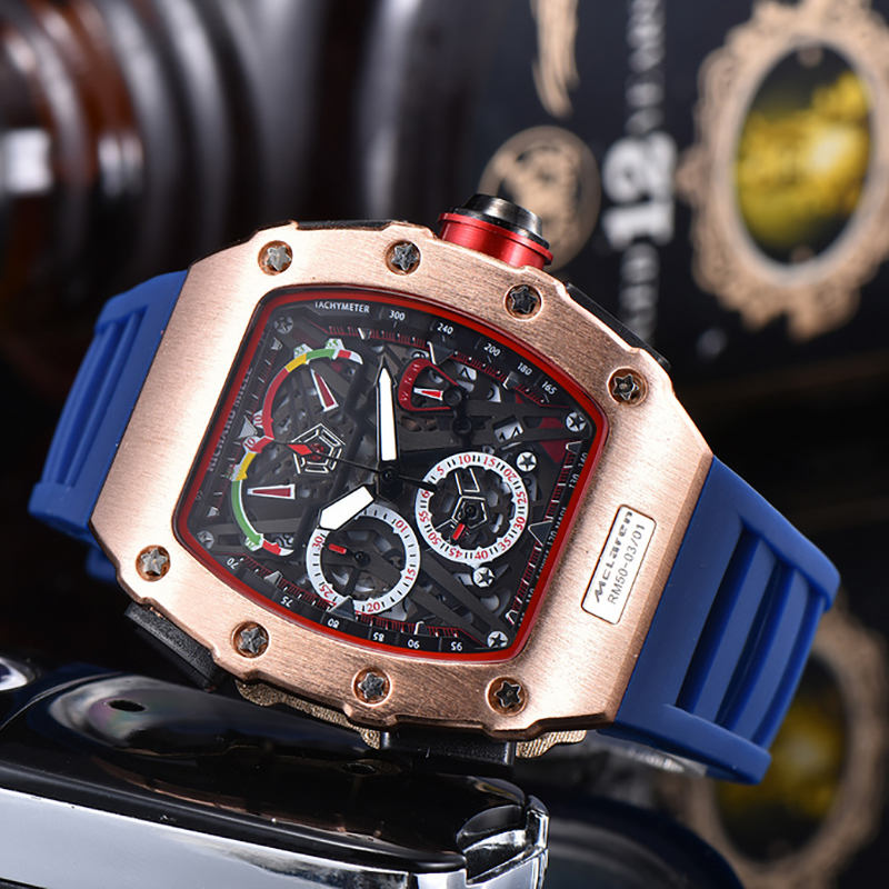 Men RM watch chronograph rubber band stainless steel calendar full ...