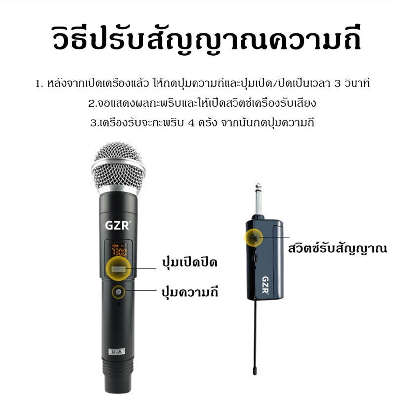 ไมค์ไลฟ์สด ลําโพงบลูทูธ GZR RM23 ไมค์ลอย คู่ UHF ปรับความถี่ได้ ความถี่ ...