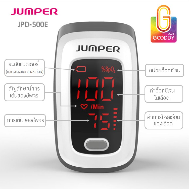 พร้อมส่งทันที เครื่องศูนย์ประกัน 1 ปี JUMPER เครื่องวัดออกซิเจนในเลือด ...