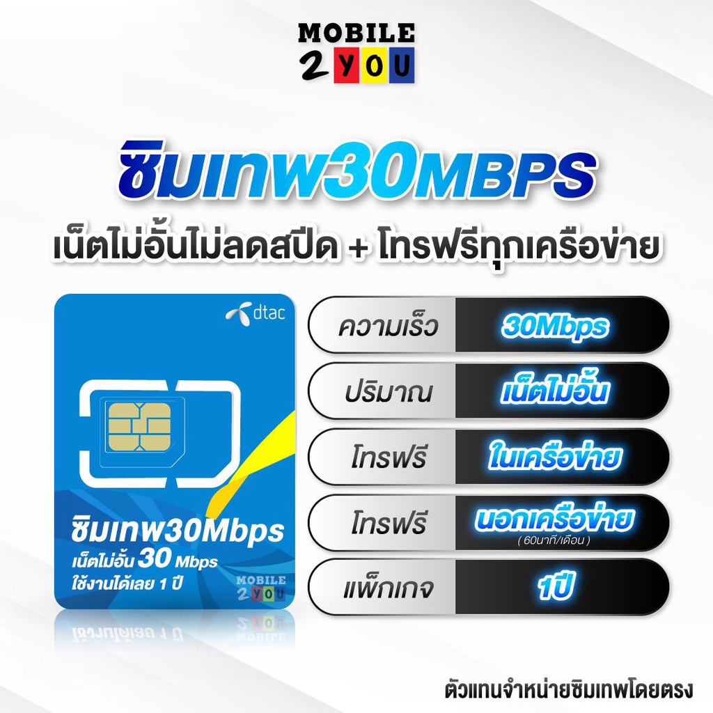 เลือกเบอร์ได้ ชุด1 Dtac 30 mbps unlimited sim net 30mbps 1 ปี - ซิม ...