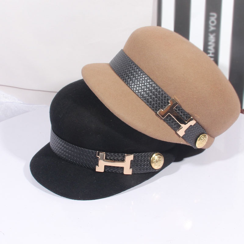 British Retro Octagonal Hat Casual Pure Wool Beret Women Autumn and ...