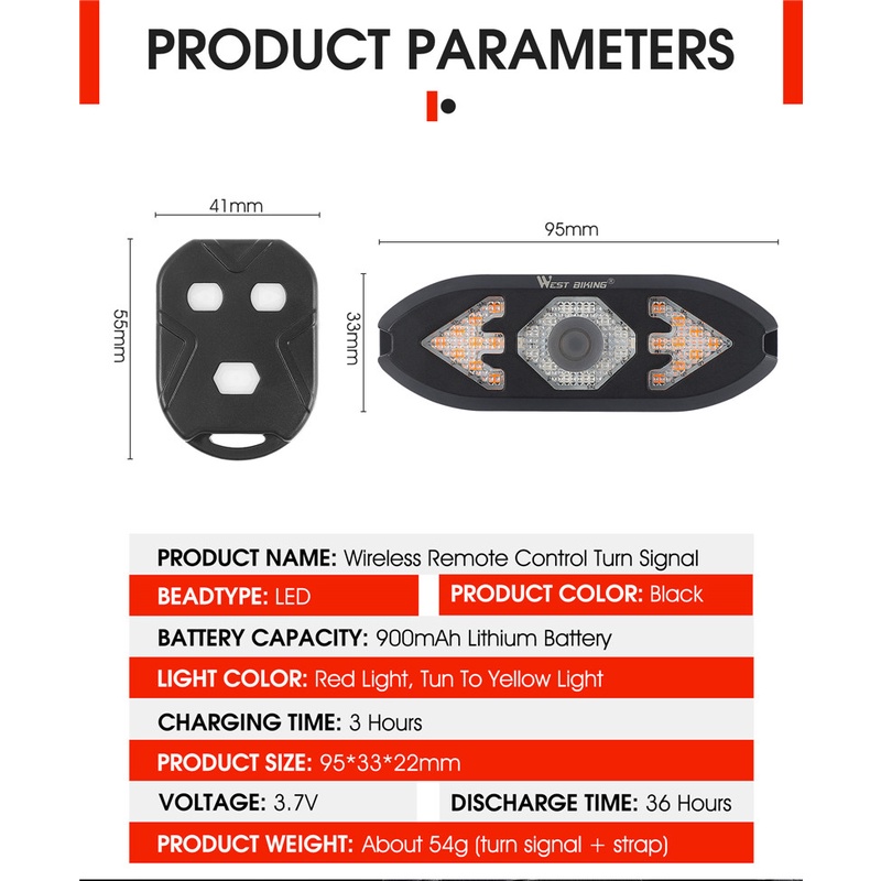 Bike Turn Signal Light Remote Control Direction Indicator LED Rear ...