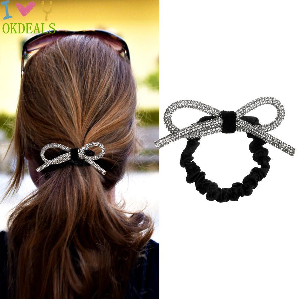 OKDEALS Hair Accessories Diamond-studded Women Head Rope Bow Hair Tie ...