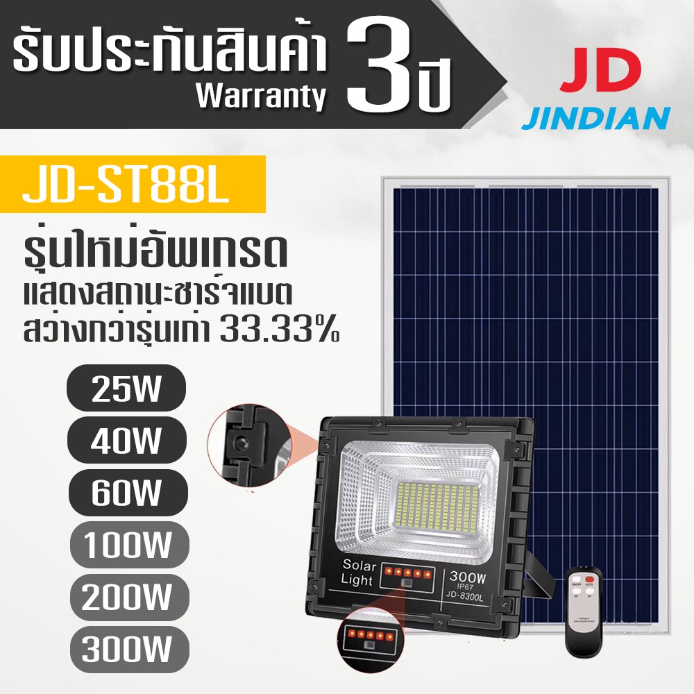 โคมถนน JD-368 Street 300Wแท้ ไฟส่องถนนสปอร์ตไลท์ โซล่าเซลล์ Jindian (JD) ไฟพลังแสงอาทิตย์ ...