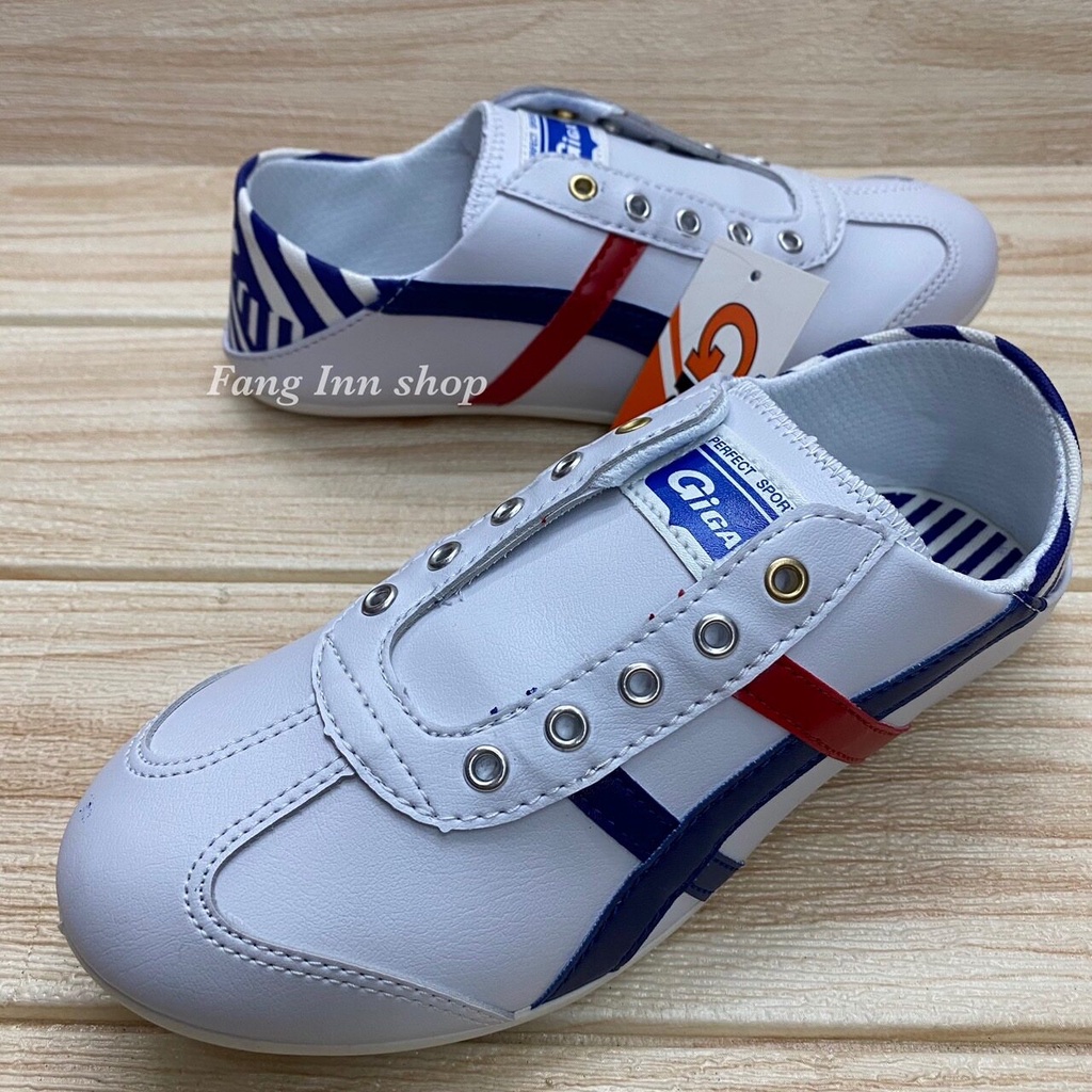 GiGa GA28 รองเท้าผ้าใบแฟชั่นไร้สาย แบบหนัง (36-41) สีดำขาวกรม OJT5 ...