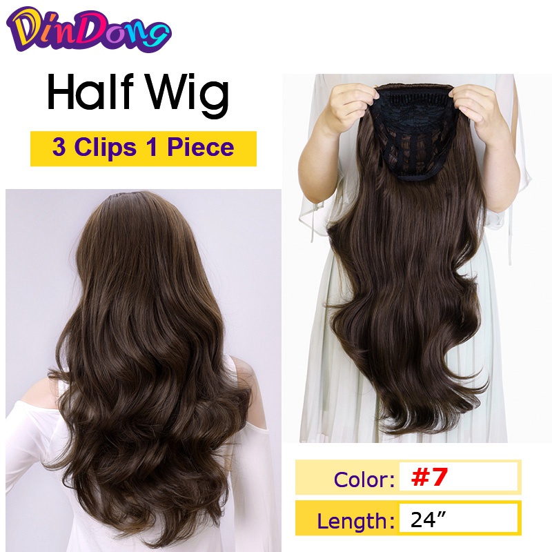 DinDong 24quot Synthetic Wave 34 Ladies Half Wig Hair Wavy Wigs with ...