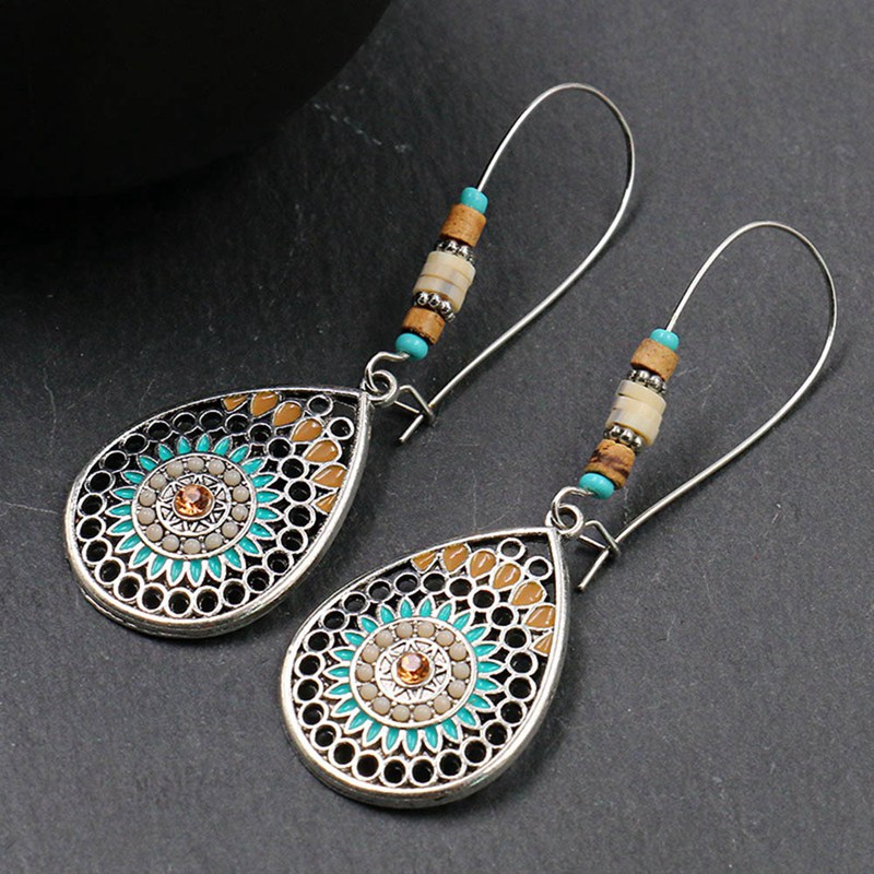Indian Tribal Brass Hoop Earring Dangle Drop Earring Flower Lotus Gypsy ...