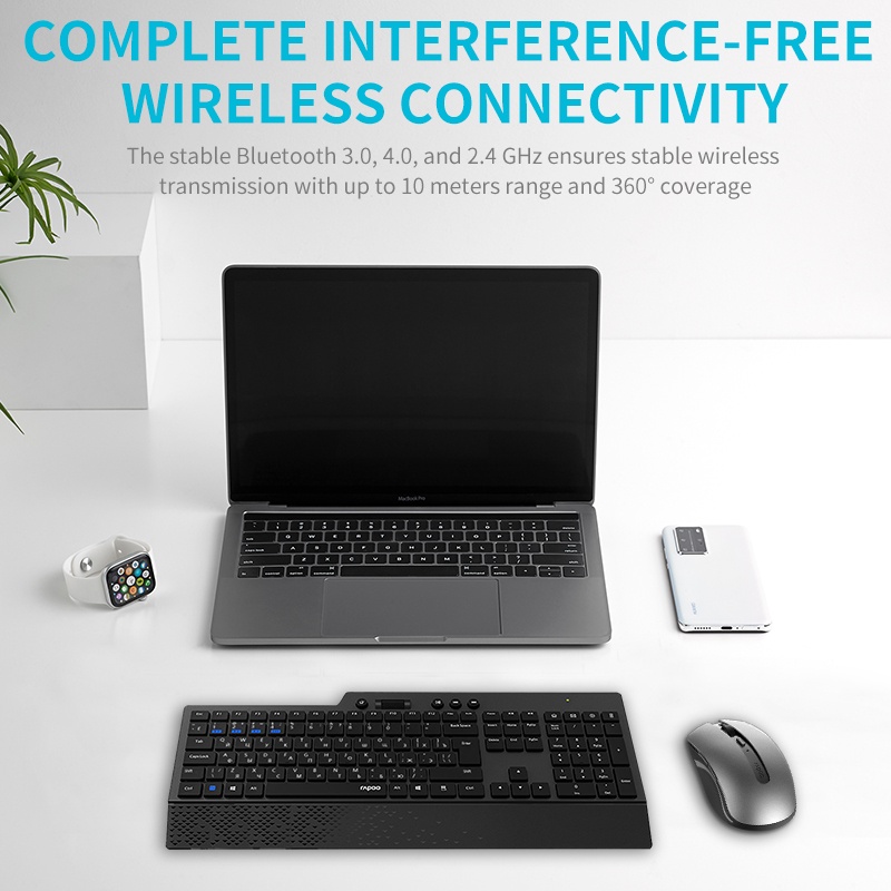 แป้นพิมพ์คอมพิวเตอร์ Rapoo 8200t Multi-mode Silent Bluetooth Wireless ...