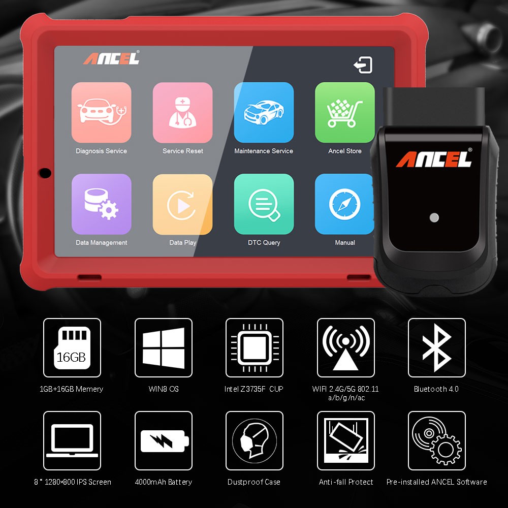 Ancel X5 เครื่องสแกนเนอร์ระบบเต็มรูปแบบ Abs Srs 8 นิ้วสําหรับโปรตอน ...