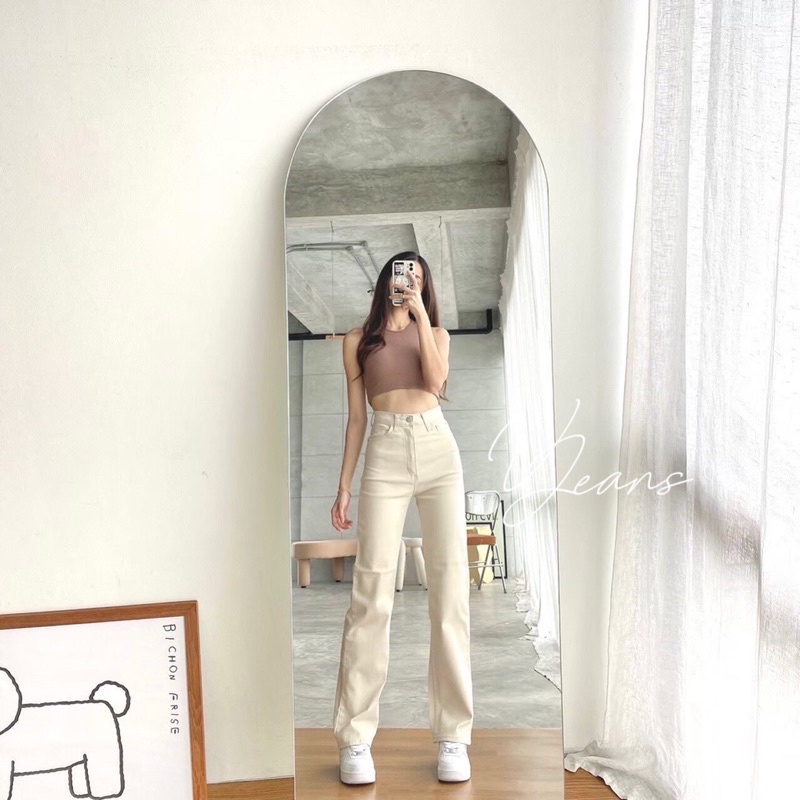 V-JEANSป้ายX Xกางเกงยีนส์เอวสูง ยีนส์ กางเกงยีนส์ทรงกระบอก - vjeans - ThaiPick