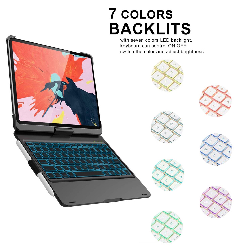 For iPad Pro 11-inch 7-color LED backlight 360-rotating Bluetooth ...