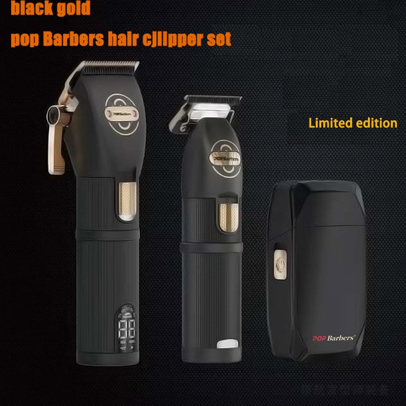 Pop Barbers Hair Trimmer Clippers Black Gold Set Professional Electric ...