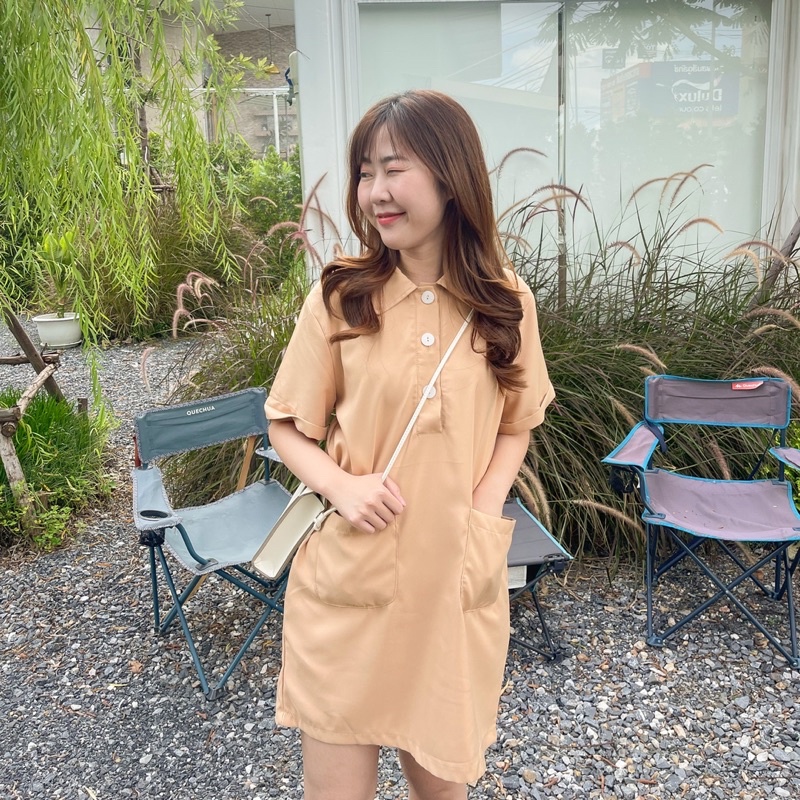 Chakiya.store️เดรสคอบัว แขนสั้นพับปลาย สีครีม So cutee - chakiya.store - ThaiPick