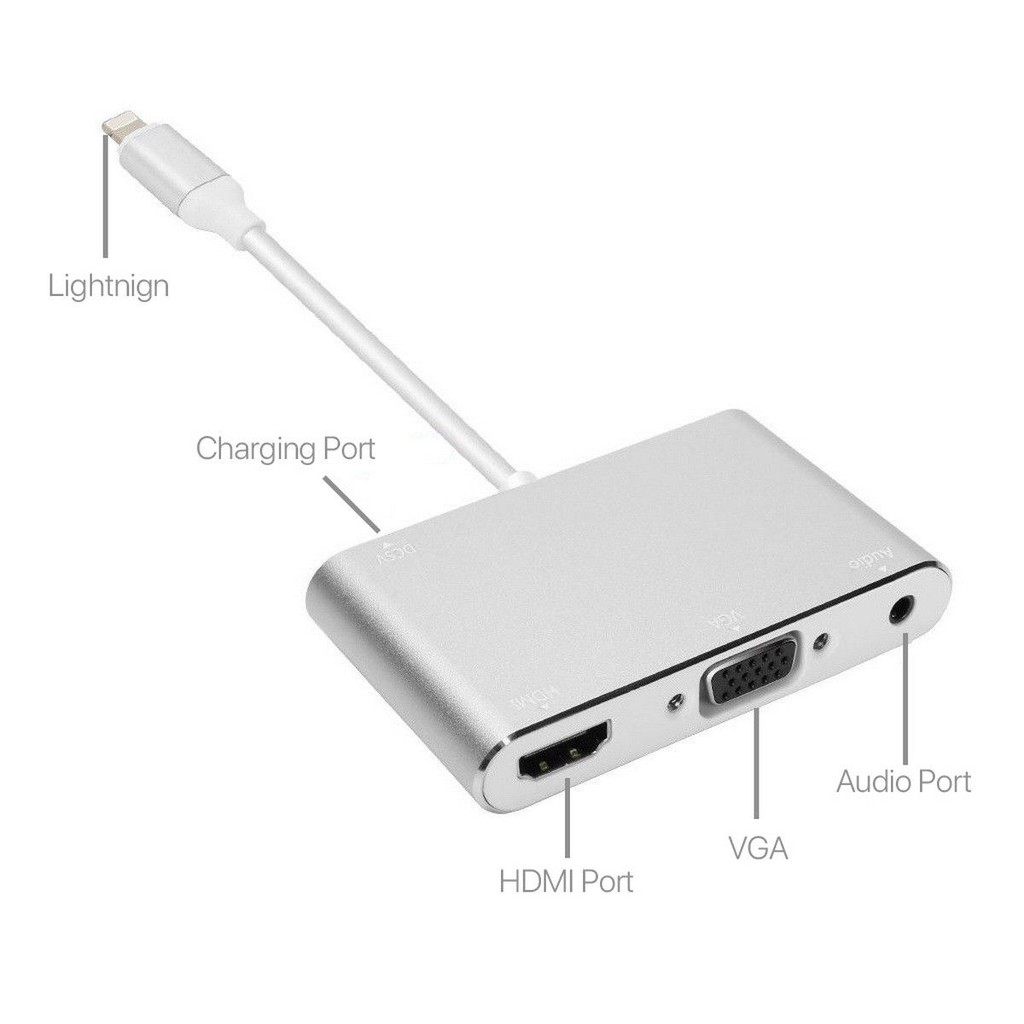 Lightning to HDMI VGA Jack Audio TV Adapter Cable For iPhone X/8/7 Plus ...