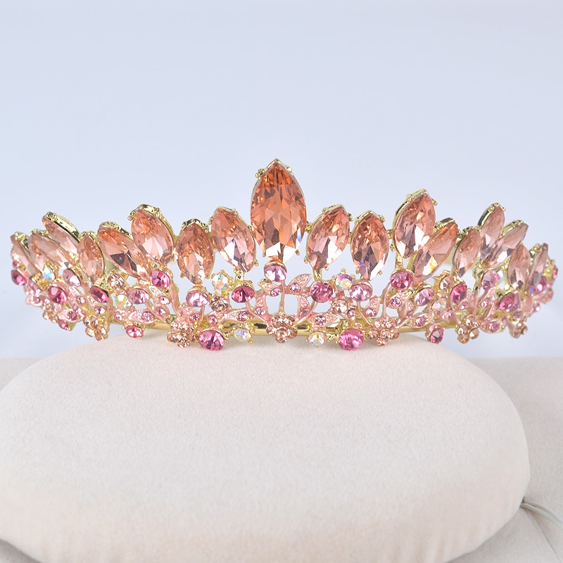 Fashion new peach color Wedding Hair tiara For Bride Crystal ...
