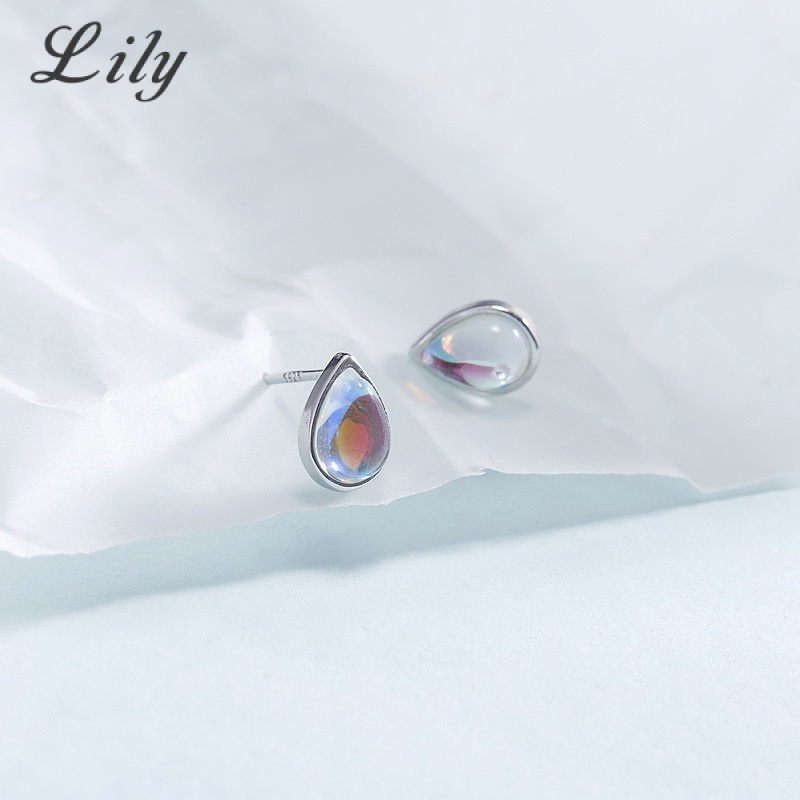 S925 เงินมูนสโตนต่างหูแฟชั่นเรียบง่ายต่างหูหยดน้ำผู้หญิง - 93lucky.th - ThaiPick