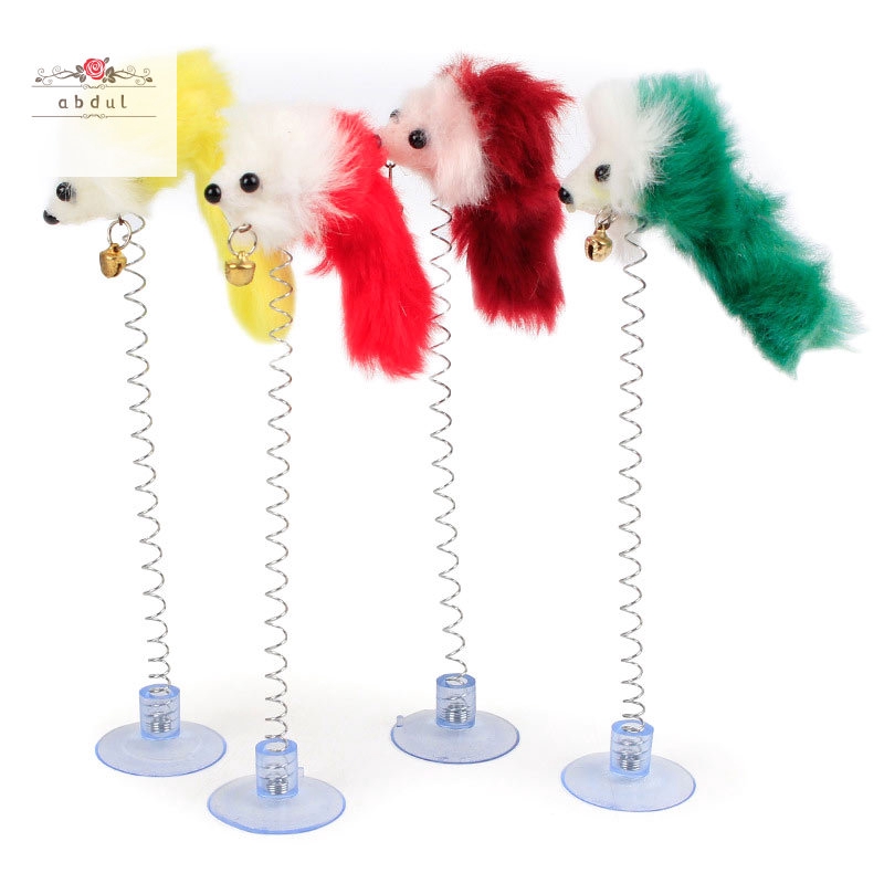Cat Interactive Toy With Sucker Spring Feather Plush Mouse Funny Pet ...