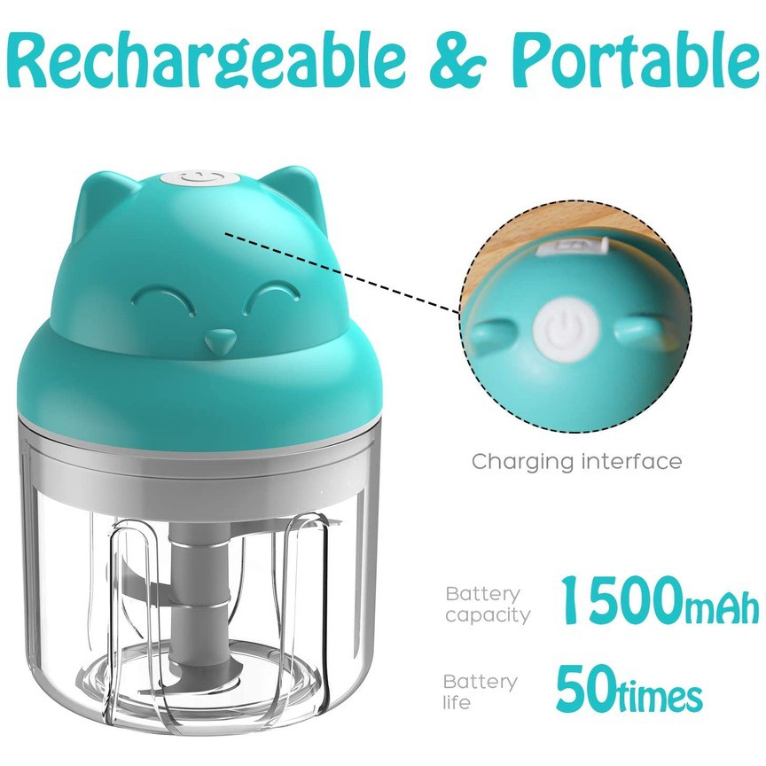 (new)Cordless and Rechargeable Electric Mini Food Chopper Cat Shaped ...