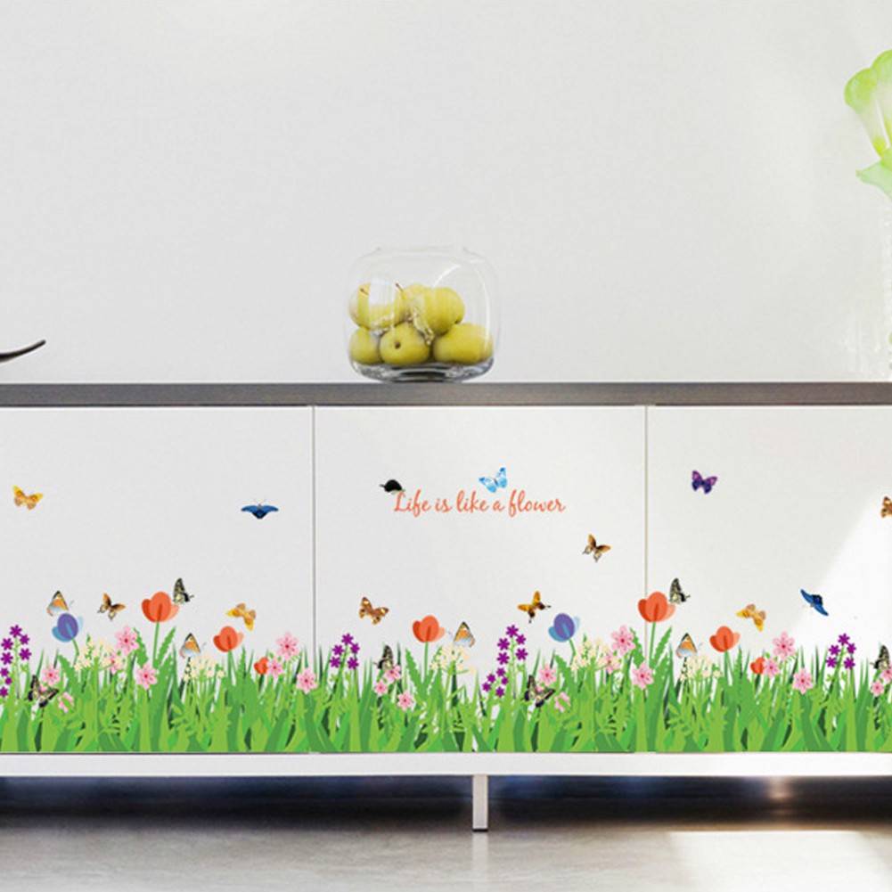 Blu2_Grass Butterfly Flower Baseboard สติ๊กเกอร์ Pvc สําหรับติดตกแต่ง ...