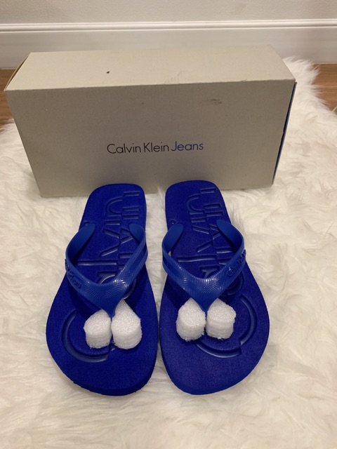แท้ ของใหม่ New Calvin Klein (CK) Sandals รองเท้าแตะแบรนด์เนม สีนำเงิน ...