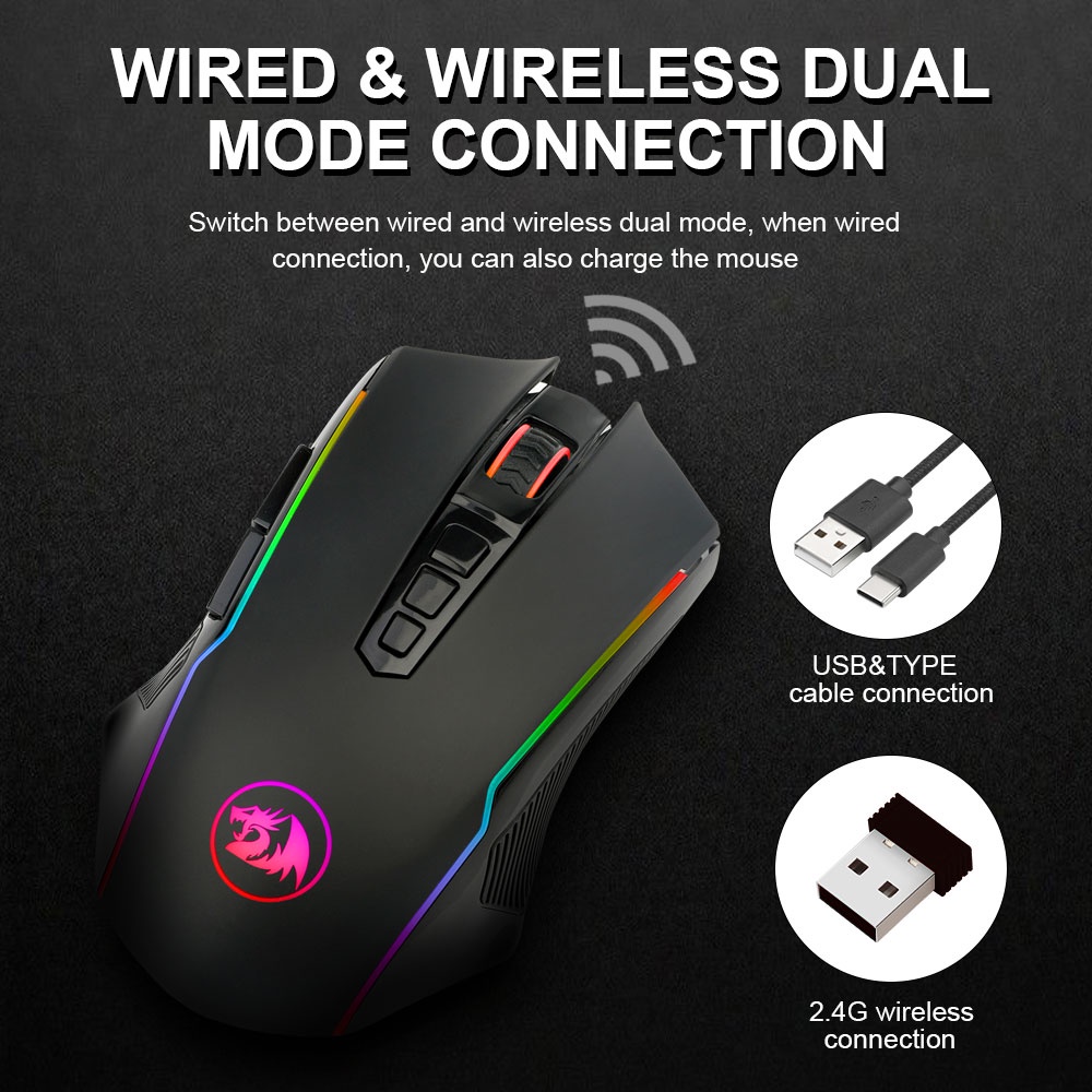 Redragon RANGER LITE M910-KS RGB USB 2.4G Wireless Gaming Mouse 8000 ...