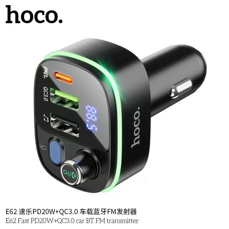 (ของแท้100) บลูทูธในรถยนต์ Hoco E62 Bluetooth5.0 Car Kit FM Transmitter PD20W QC 3.0 display LED ...