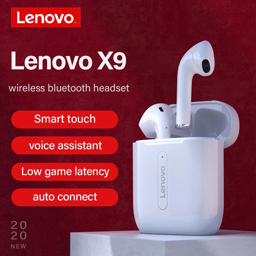 Lenovo X9 ชุดหูฟังบลูทู ธ ไร้สาย แบบพกพาในหูกีฬากลางแจ้งเหงื่อและฝน TWS ...